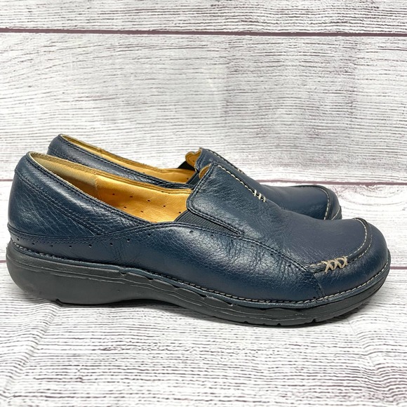 Clarks | Shoes | Clarks Women Unstructured Blue Leather Loafers Shoes ...